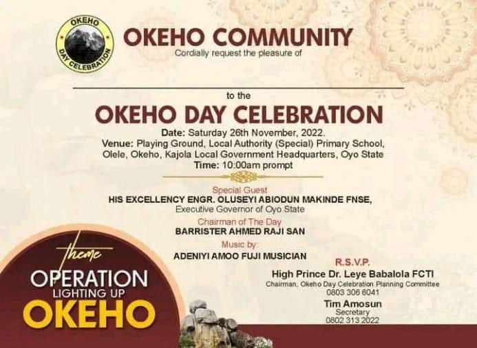 Okeho Day Celebration Set To Hold November 26th 2022 - Brand Network
